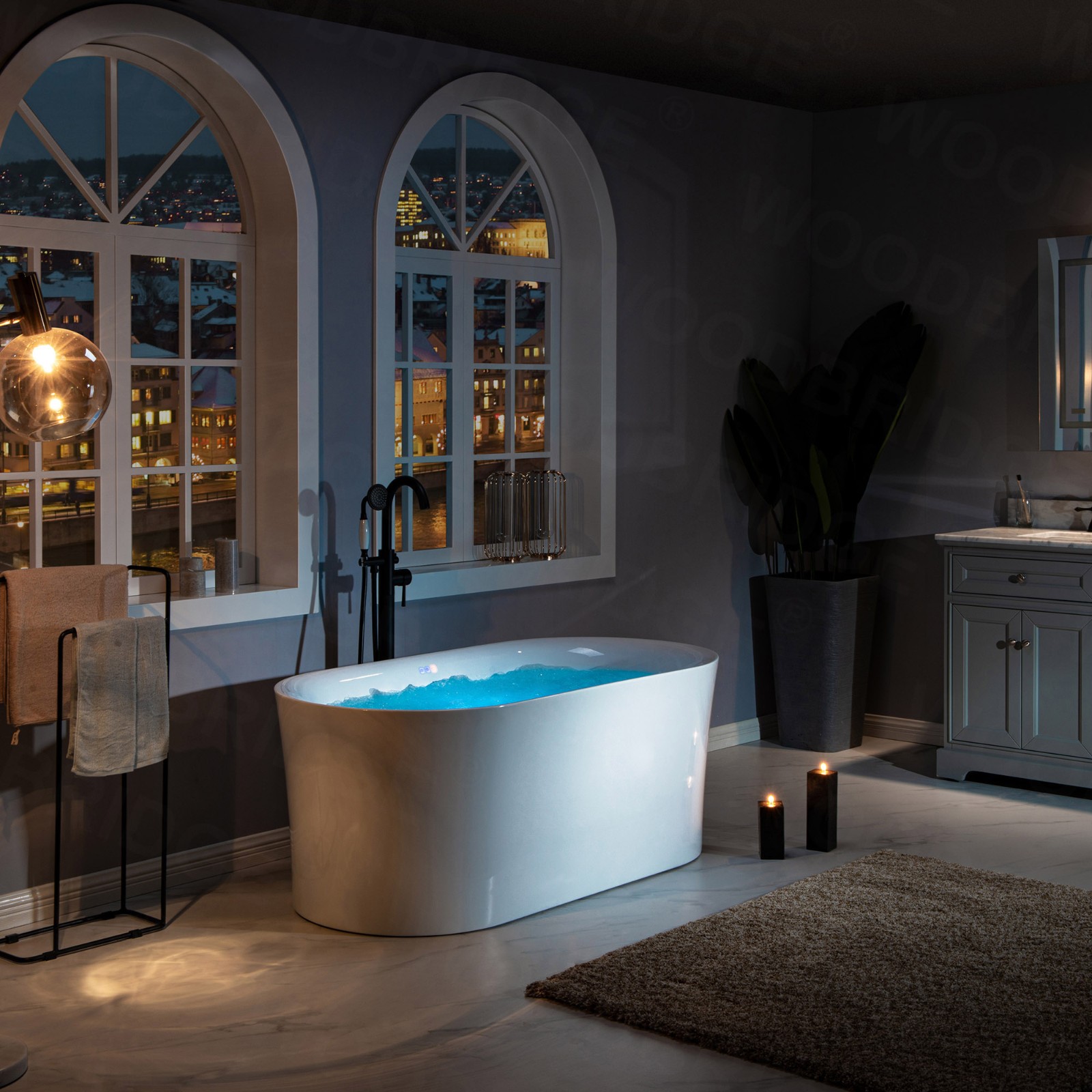 ᐅ【WOODBRIDGE 59" Contemporary Freestanding Acrylic Air Bubble Soaking ...