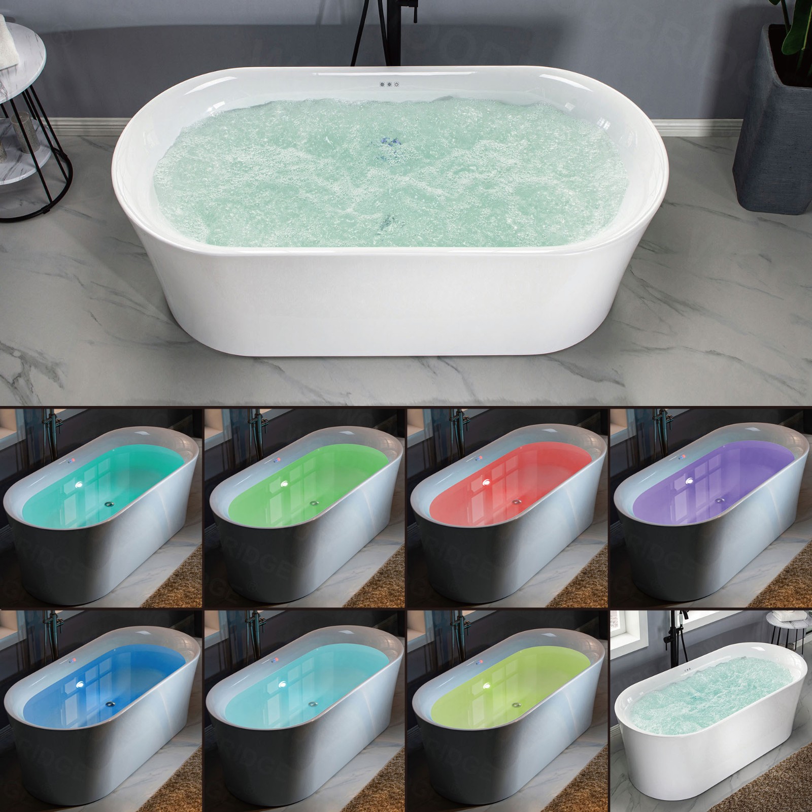 ᐅ【WOODBRIDGE 59" Contemporary Freestanding Acrylic Air Bubble Soaking ...