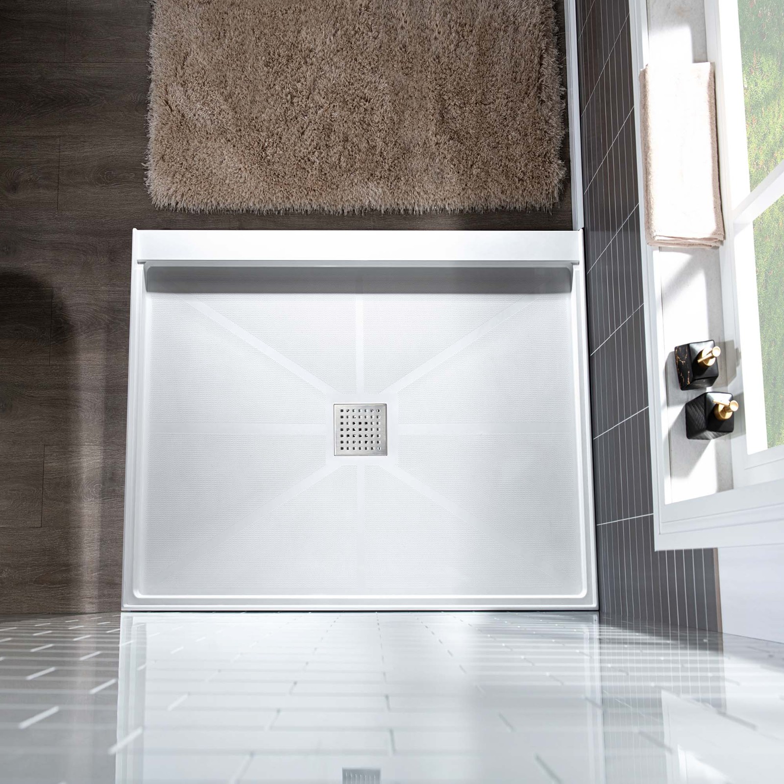 ᐅ【WOODBRIDGE SBR3636-1000C Solid Surface Shower Base with Recessed Trench Side Including ...