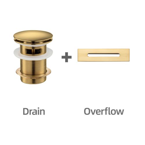 ᐅ【Brushed Gold Pop Up Drain & Overflow Kit-WOODBRIDGE】