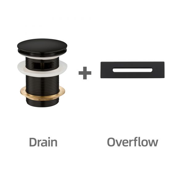 ᐅ【Matte Black Pop Up Drain & Overflow Kit-WOODBRIDGE】