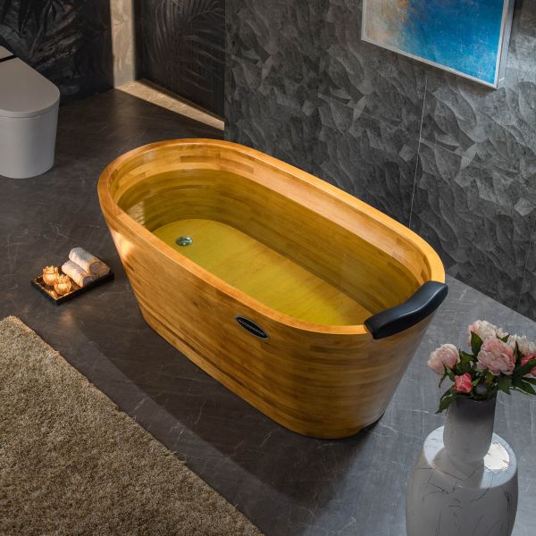 ᐅ【WOODBRIDGE 59" Freestanding Handcrafted Natural Wood Soaking Bathtub ...