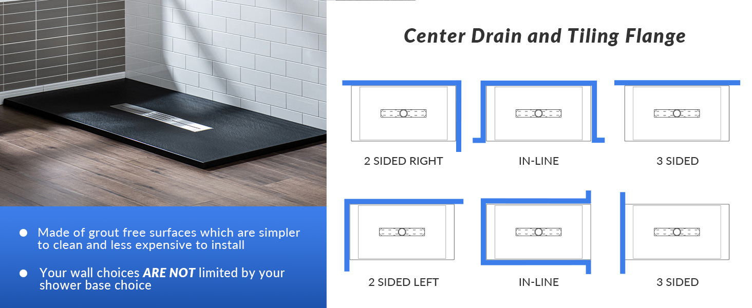 ᐅ【WOODBRIDGE 48-in L x 36-in W Zero Threshold End Drain Shower Base ...