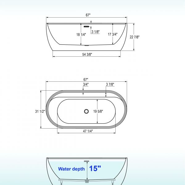ᐅ【WOODBRIDGE 67" Acrylic Freestanding Bathtub Contemporary Soaking ...